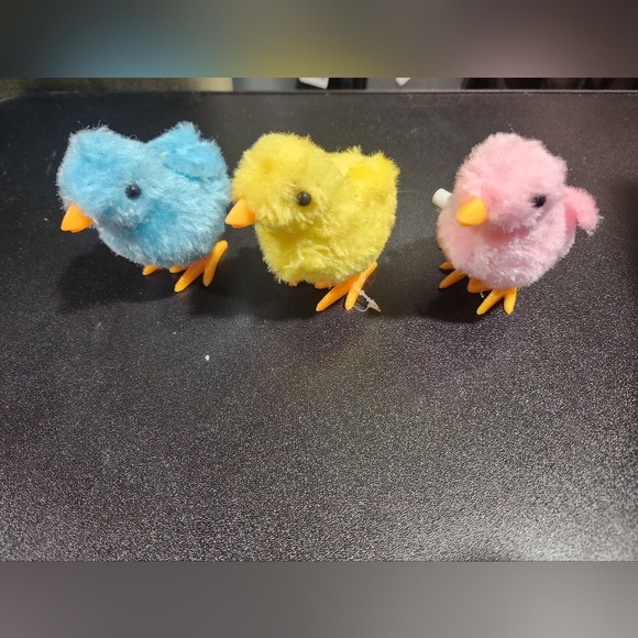 Toys | 3 Fuzzy Yellow Pink And Blue Chick Hopping Wind Up Toy | Poshmark